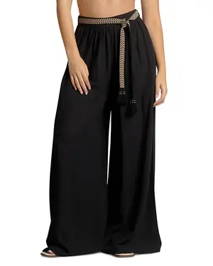 Elan Belted Wide Leg Pants - Black
