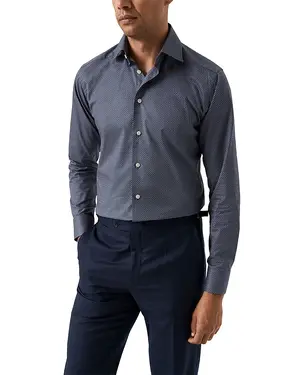 Eton Slim Fit Button Front Twill Shirt - Navy