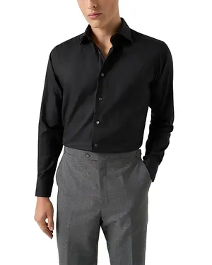 Eton Contemporary Fit Button Front Textured Shirt - Black