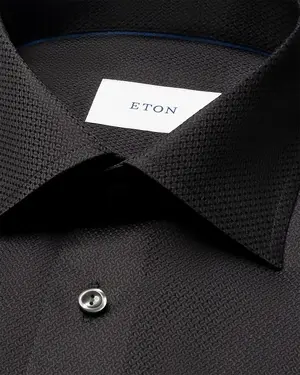 Eton Contemporary Fit Button Front Textured Shirt - Black