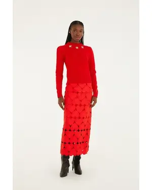 Farm Rio Hearts Linen Midi Skirt