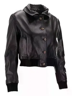 LA ROSE Buttoned Leather Jacket - Black