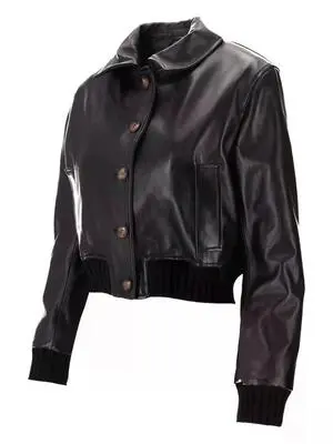 LA ROSE Buttoned Leather Jacket - Black