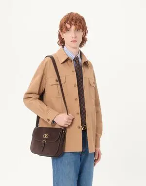 Valentino Garavani Cotton Gabardine Shirt Jacket With Vgold - Camel