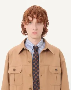 Valentino Garavani Cotton Gabardine Shirt Jacket With Vgold - Camel