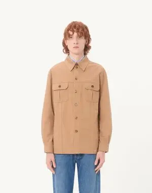 Valentino Garavani Cotton Gabardine Shirt Jacket With Vgold - Camel