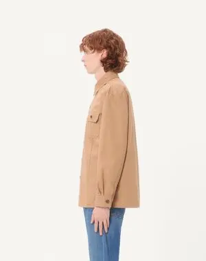 Valentino Garavani Cotton Gabardine Shirt Jacket With Vgold - Camel