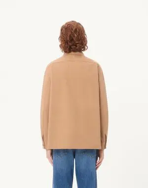 Valentino Garavani Cotton Gabardine Shirt Jacket With Vgold - Camel