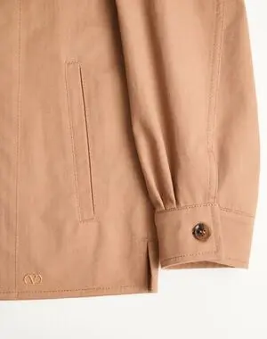 Valentino Garavani Cotton Gabardine Shirt Jacket With Vgold - Camel