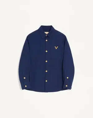 Valentino Garavani Cotton Gabardine Shirt Jacket With Vgold - Cobalt