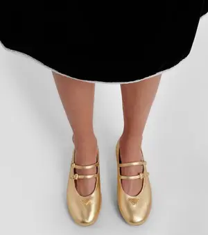Prada Metallic Leather Mary Jane Flats