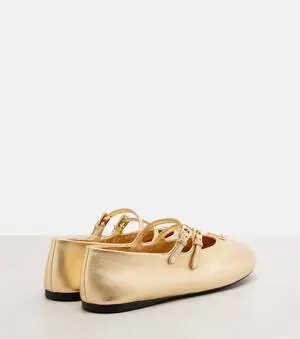 Prada Metallic Leather Mary Jane Flats