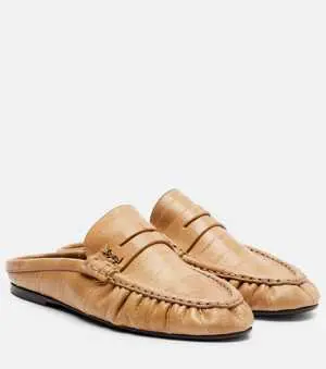 Saint Laurent Le Loafer Leather Mules - Beige