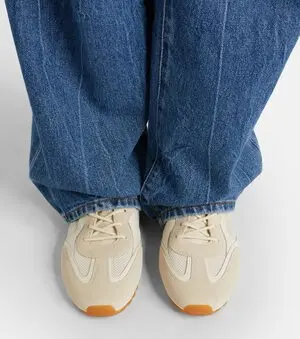 Tory Burch Suede And Leather-trimmed Sneakers - Beige