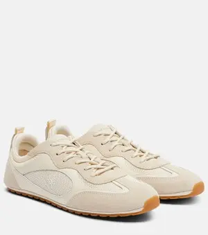 Tory Burch Suede And Leather-trimmed Sneakers - Beige