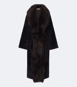 Nour Hammour Isadora Shearling Wrap Coat - Brown