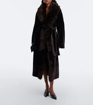 Nour Hammour Isadora Shearling Wrap Coat - Brown