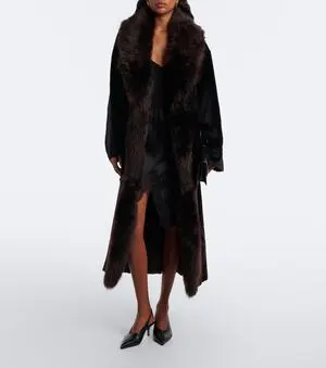 Nour Hammour Isadora Shearling Wrap Coat - Brown