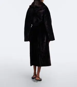 Nour Hammour Isadora Shearling Wrap Coat - Brown