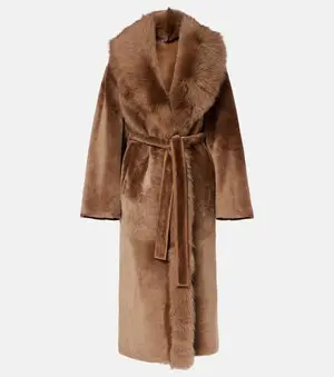Nour Hammour Isadora Shearling Wrap Coat - Brown