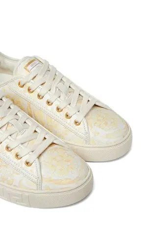 Versace Barocco Jacquard Greca Low Top Sneakers - Washed Gold/off White