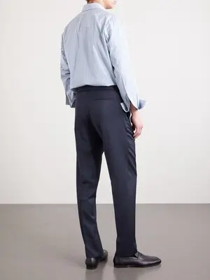 LARDINI Slim-fit Pleated Virgin Wool Drawstring Trousers - Blue