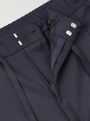 LARDINI Slim-fit Pleated Virgin Wool Drawstring Trousers - Blue