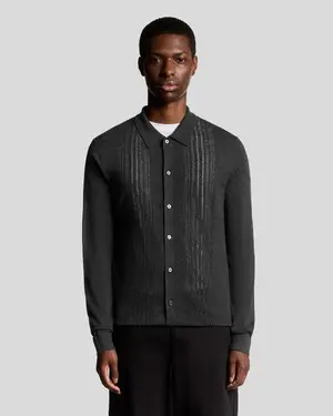 LYLE & SCOTT Long Sleeve Cable Knitted Shirt - Charcoal Marl
