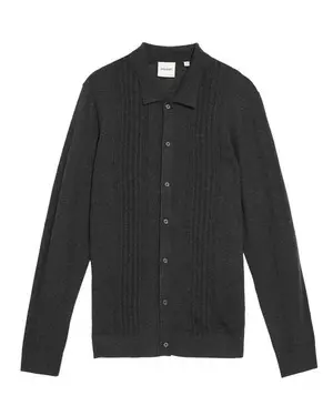 LYLE & SCOTT Long Sleeve Cable Knitted Shirt - Charcoal Marl