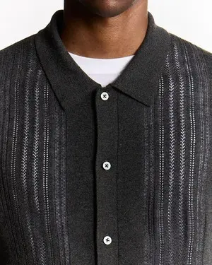 LYLE & SCOTT Long Sleeve Cable Knitted Shirt - Charcoal Marl