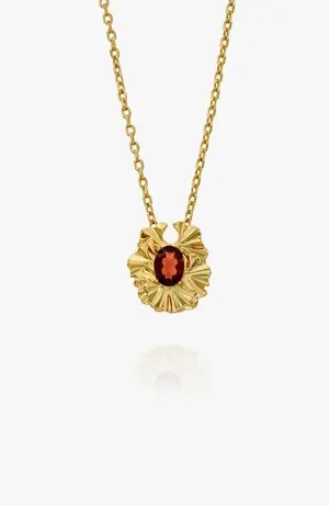 SEREIA OFFICIAL Clara Floral Necklace With Garnet - Yellow Gold