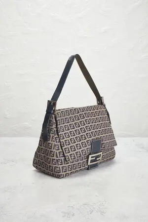 Fendi Zucchino Mama Baguette Shoulder Bag - Black