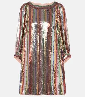 Rixo Laurie Sequined Striped Minidress - Multicoloured