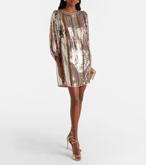 Rixo Laurie Sequined Striped Minidress - Multicoloured
