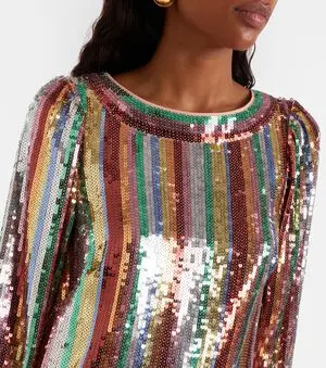 Rixo Laurie Sequined Striped Minidress - Multicoloured