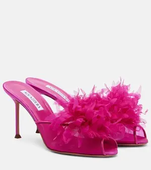 AQUAZZURA Floral-appliqué Mesh Mules - Pink