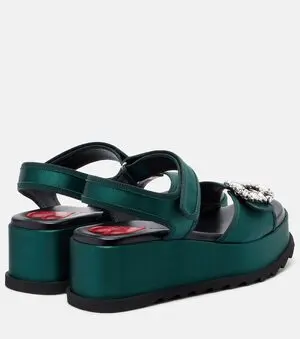 ROGER VIVIER Slidy Viv' Leather Platform Sandals - Green