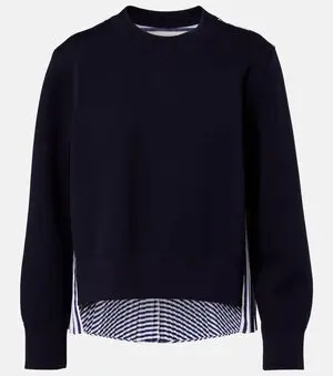 Sacai Striped Cotton-blend Sweatshirt - Blue