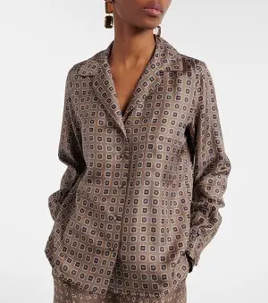 Max Mara Disco Printed Silk Twill Shirt - Brown