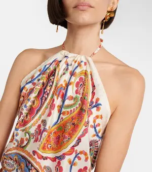 Etro Printed Silk Halter Tank Top - Multicoloured