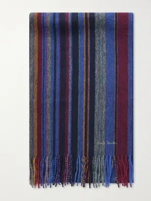 Paul Smith Fringed Striped Wool Scarf - Blue
