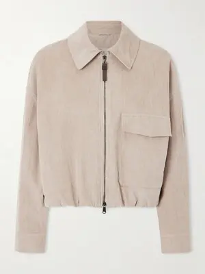 Brunello Cucinelli Embellished Padded Cotton-blend Corduroy Bomber Jacket - Beige