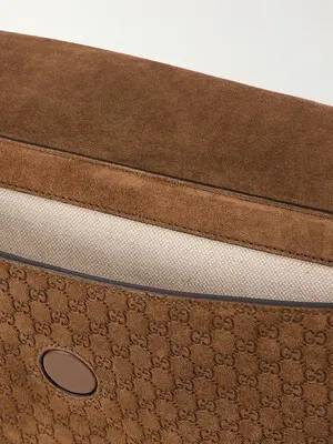 Gucci Large Debossed Suede Shoulder Bag