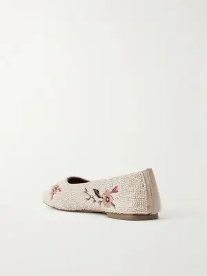 Staud Alba Beaded Embroidered Ballet Flats - Neutrals