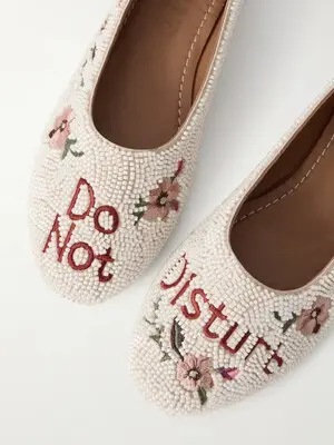 Staud Alba Beaded Embroidered Ballet Flats - Neutrals