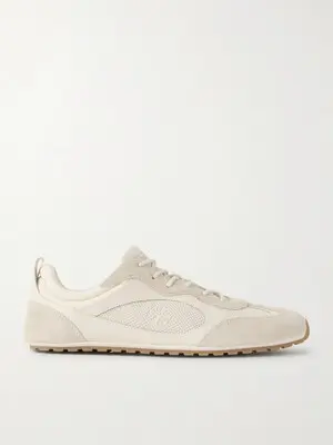Tory Burch Field Leather, Mesh, And Suede Sneakers - Cream