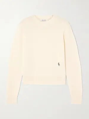 SPORTY & RICH Cropped Embroidered Cashmere And Wool-blend Sweater - Beige