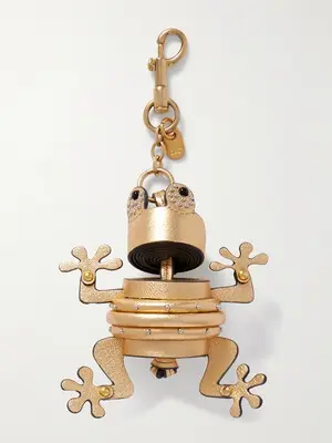 ANYA HINDMARCH Frog -tone Studded Metallic Leather Keychain - Gold