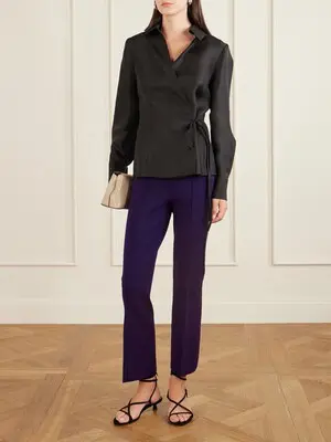 HIGH SPORT Kick Cropped Wool-blend Flared Pants - Grape