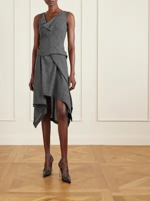 Alexander McQueen Asymmetric Prince Of Wales Checked Wool Midi Dress